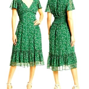 Max Edition | Dresses | Nwot Max Edition Green Floral Flutter Sleeve ...